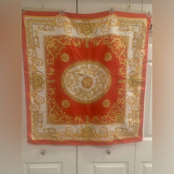 Versace | Accessories | Authentic Versace Red Gold Barocco Print Scarf ...